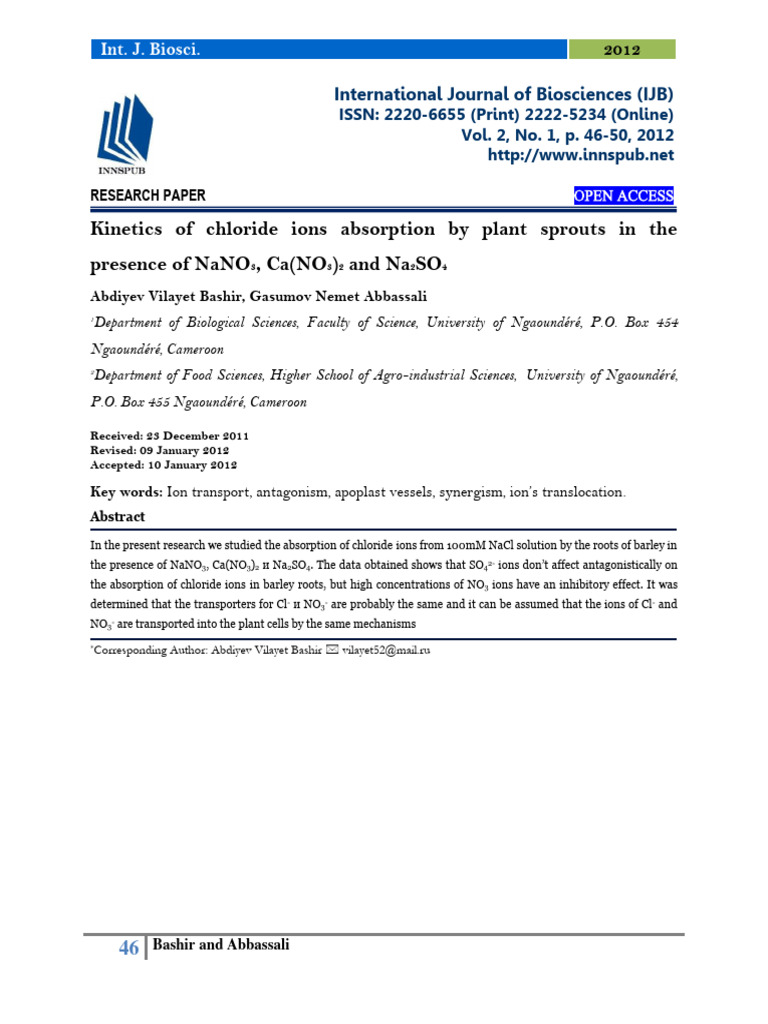 Chloride Absorption in Barley Sprouts | PDF | Chloride | Sodium Chloride