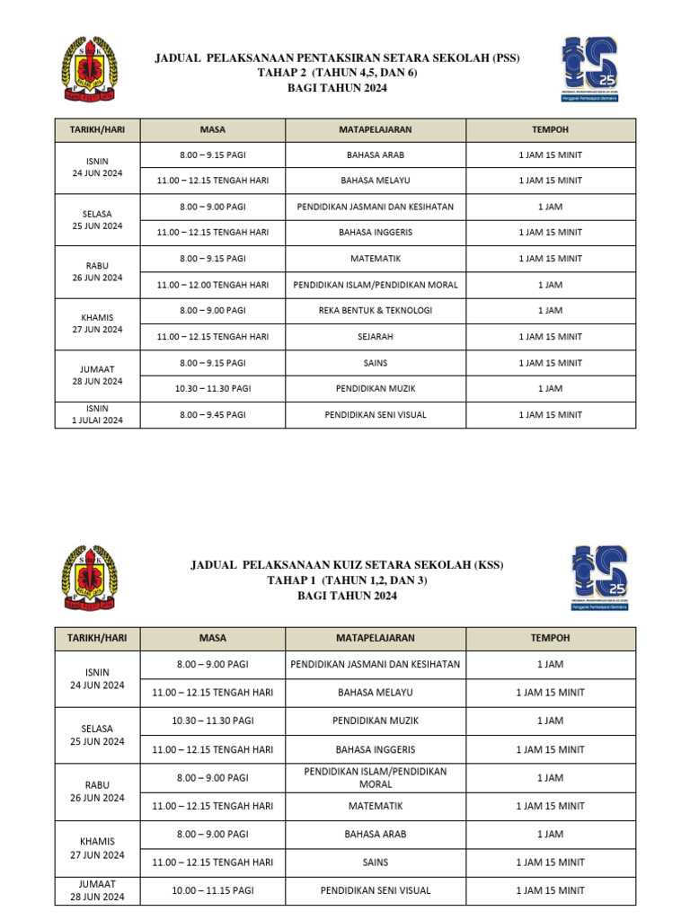 Jadual Pelaksanaan PSS 2024 | PDF