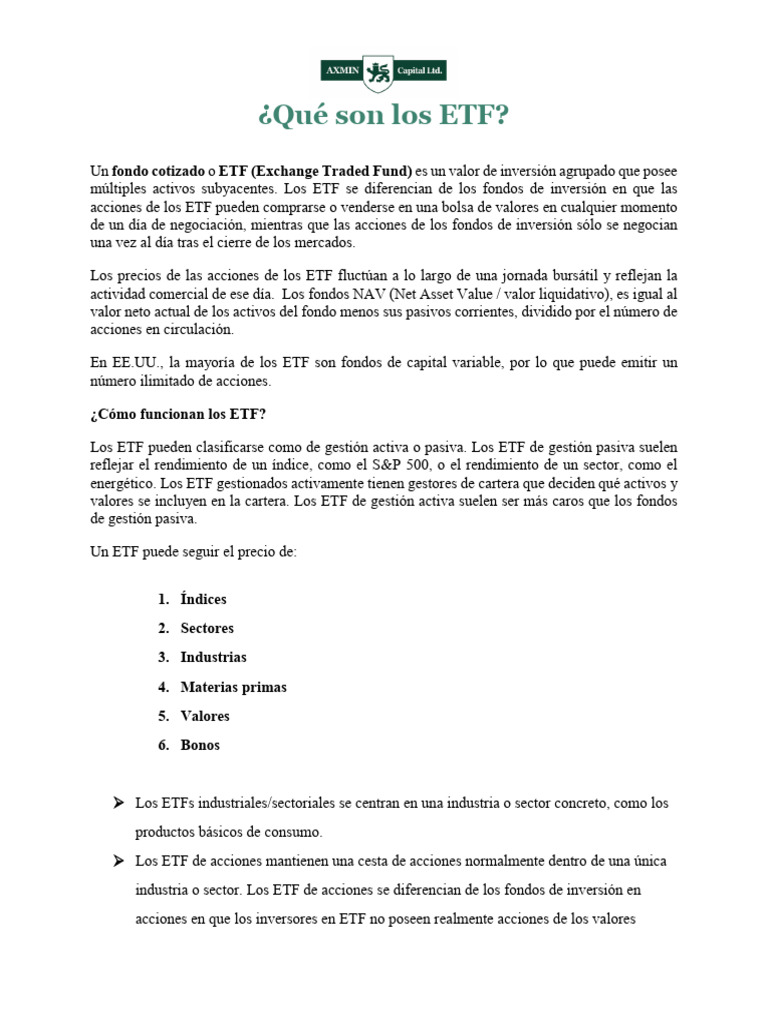 Qué Son Los ETFs | PDF | Fondo de inversion | Portafolio (Finanzas)