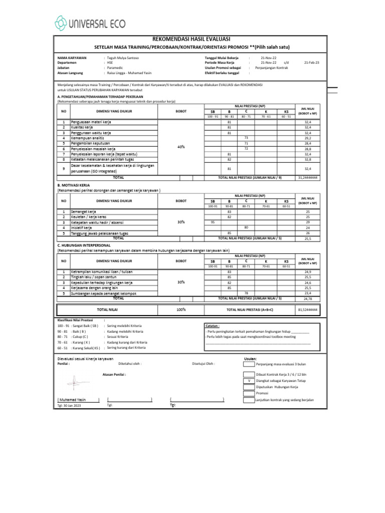 Form Evaluasi Karyawan UEP - Teguh M.S. | PDF