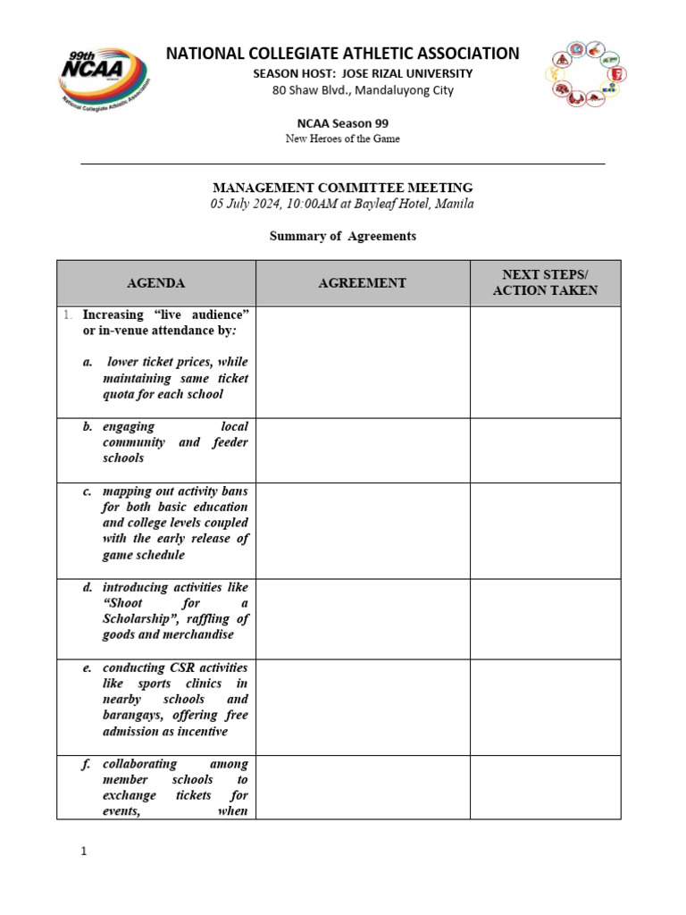 NCAA Season 99 Management Meeting Summary | PDF | Mass Media ...
