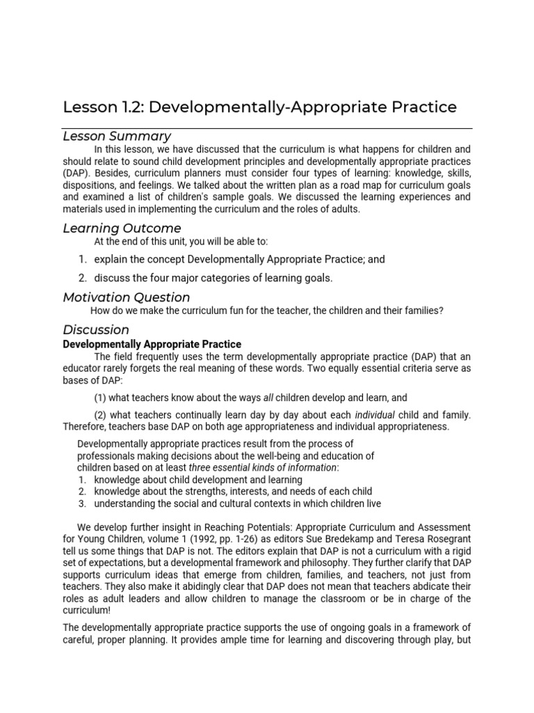 ECEd 114 Lesson 1.2 | PDF | Curriculum | Experience