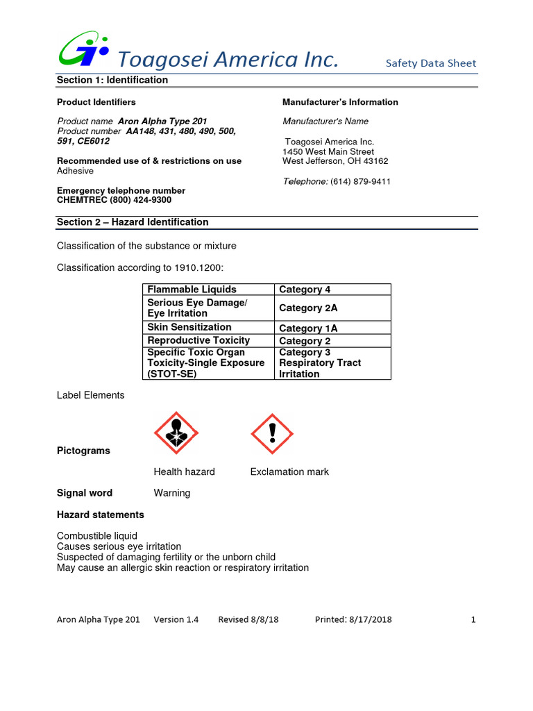 Type 201 SDS | PDF | Occupational Safety And Health | Safety