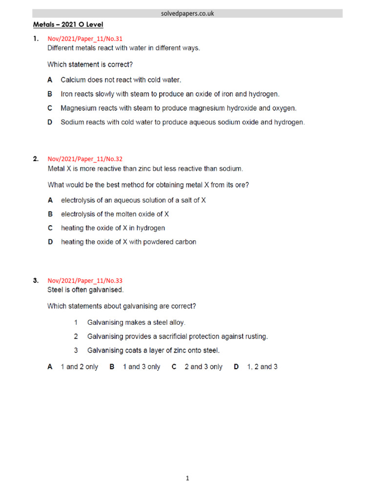 2021 Metals O Level 5070 | PDF