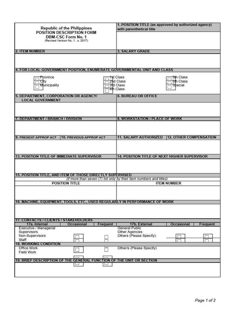 Blank Form Position Description | PDF | Business