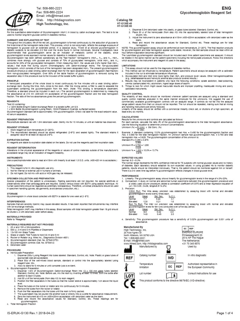 35. Glycohemoglobin Reagent Set | PDF | Glycated Hemoglobin | Blood