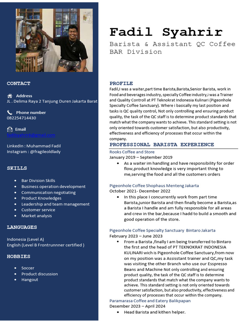 Barista Portfolio of Muhammad Fadil Syahrir | PDF | Business Economics ...