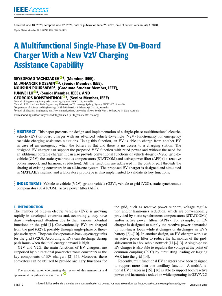 A Multifunctional Single-Phase EV On-Board Charger With A New V2V Charging Assistance Capability ...