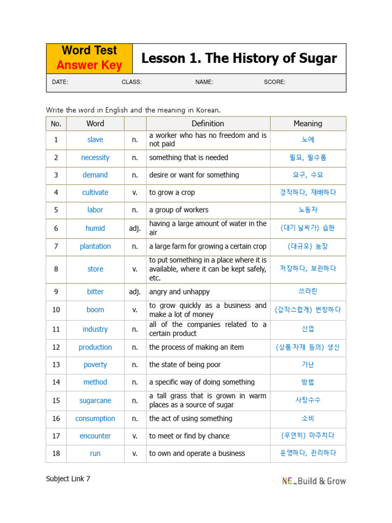 Subject Link 7 Vocabulary Guide | PDF