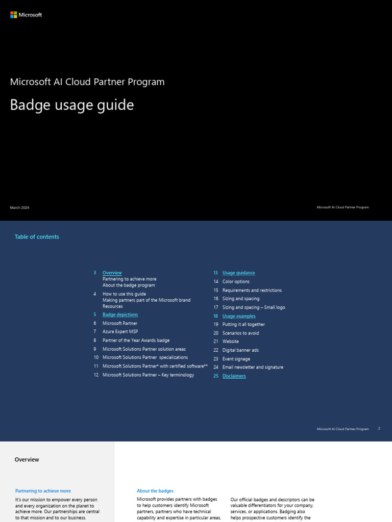 Microsoft AI Cloud Partner Program Badge Guidelines March 2024 | PDF | Microsoft Azure | Microsoft
