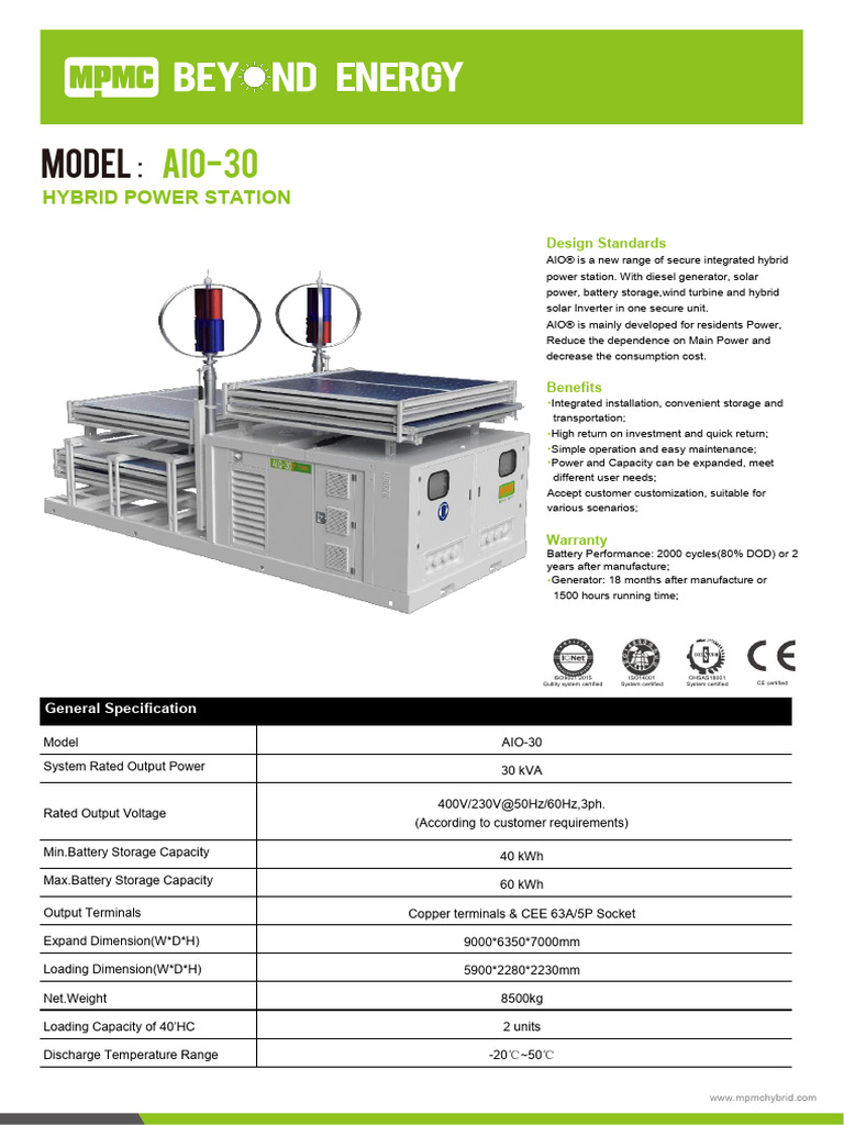 AIO-30 Hybrid power station specificati | PDF | Wind Power | Solar Power