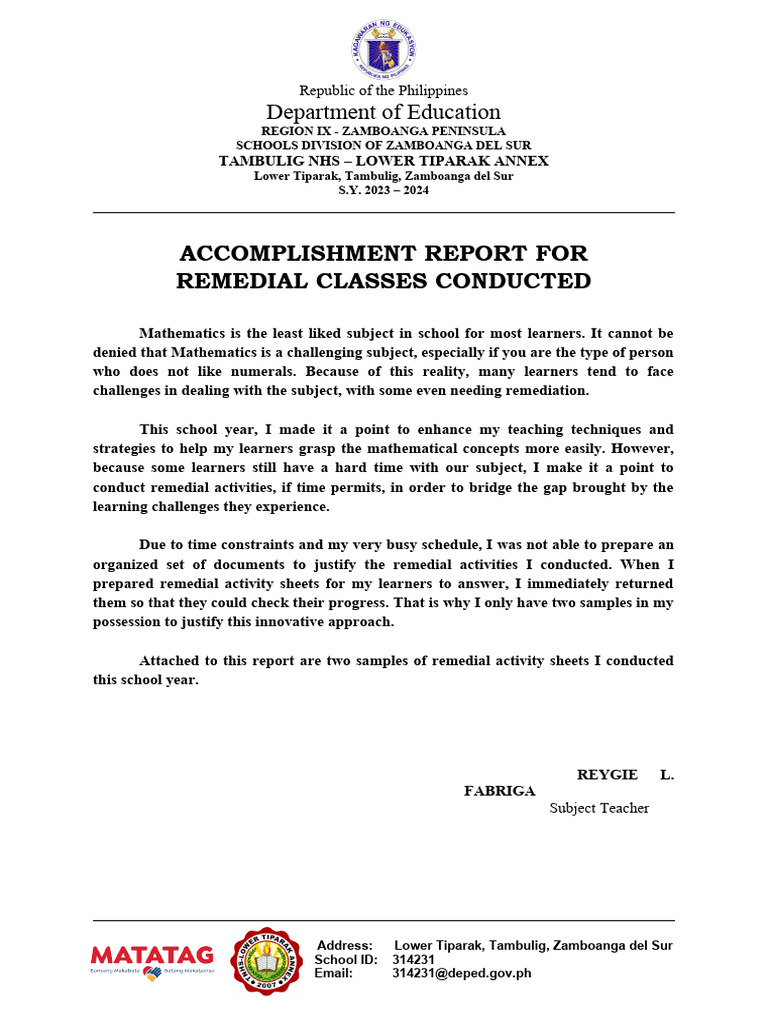 Accomplishment Report for IPCRF 2024 | PDF | Educational Assessment ...