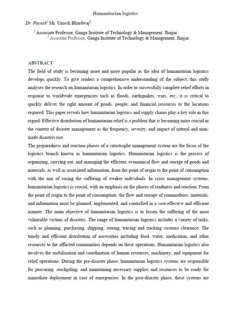 Humanitarian Logistics | PDF | Logistics | Emergency Management