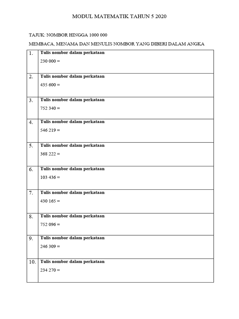 Modul Matematik Tahun 5 2020 | PDF