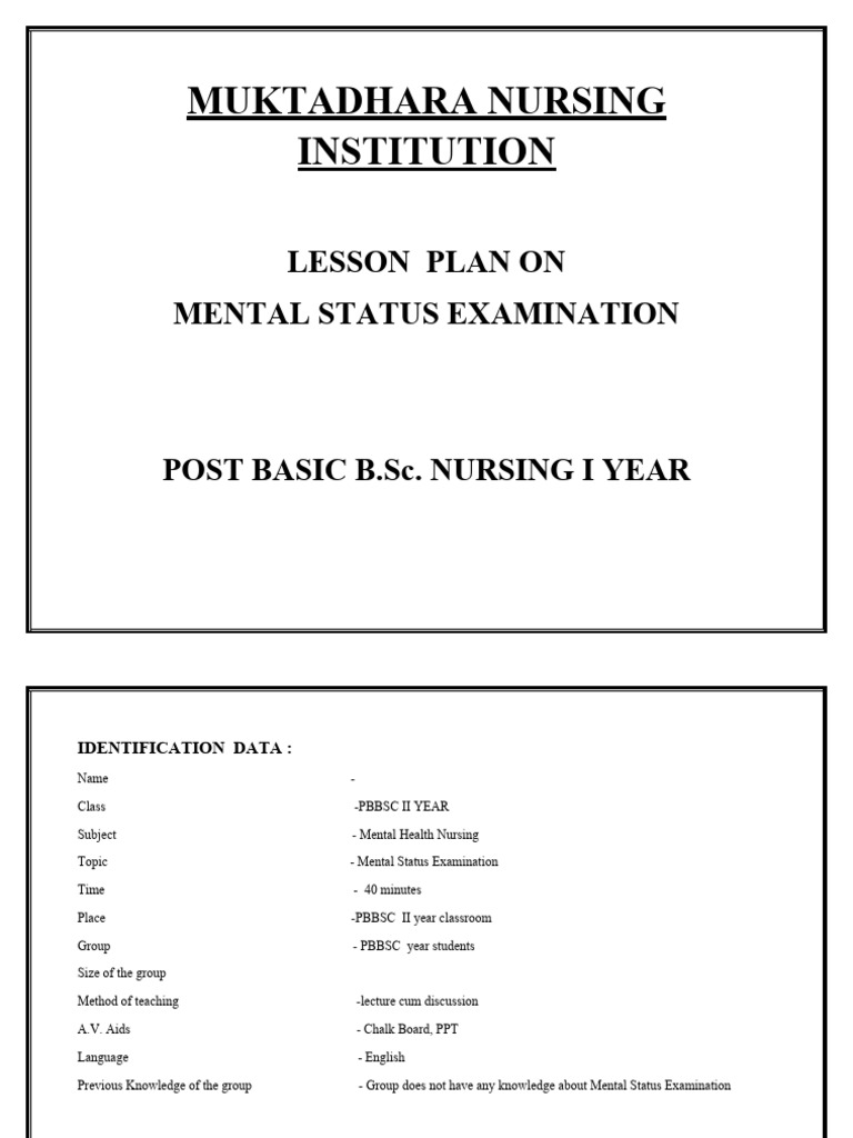 Lesson Plan on MSE | PDF | Mental Processes | Cognitive Science Lesson Plan on MSE | PDF | Mental Processes | Cognitive Science
