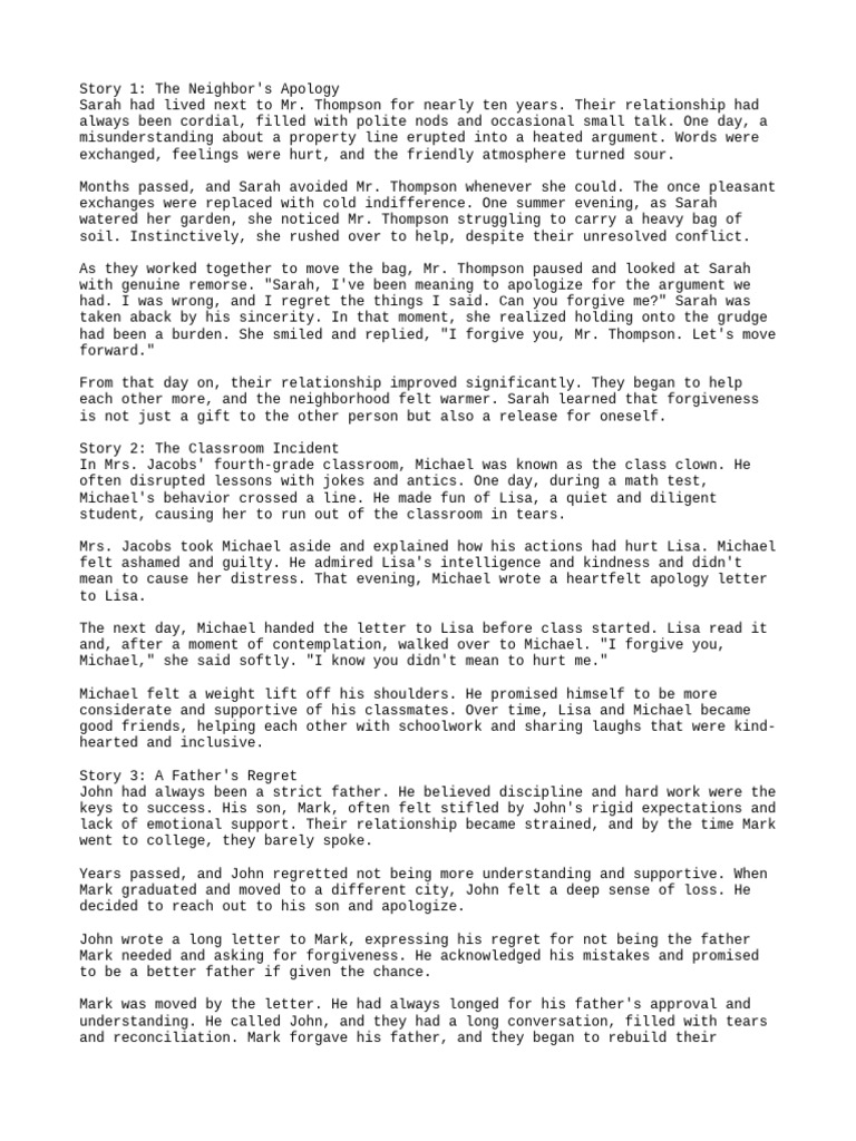 Story 1 The Neighbor's Apology | PDF | Forgiveness