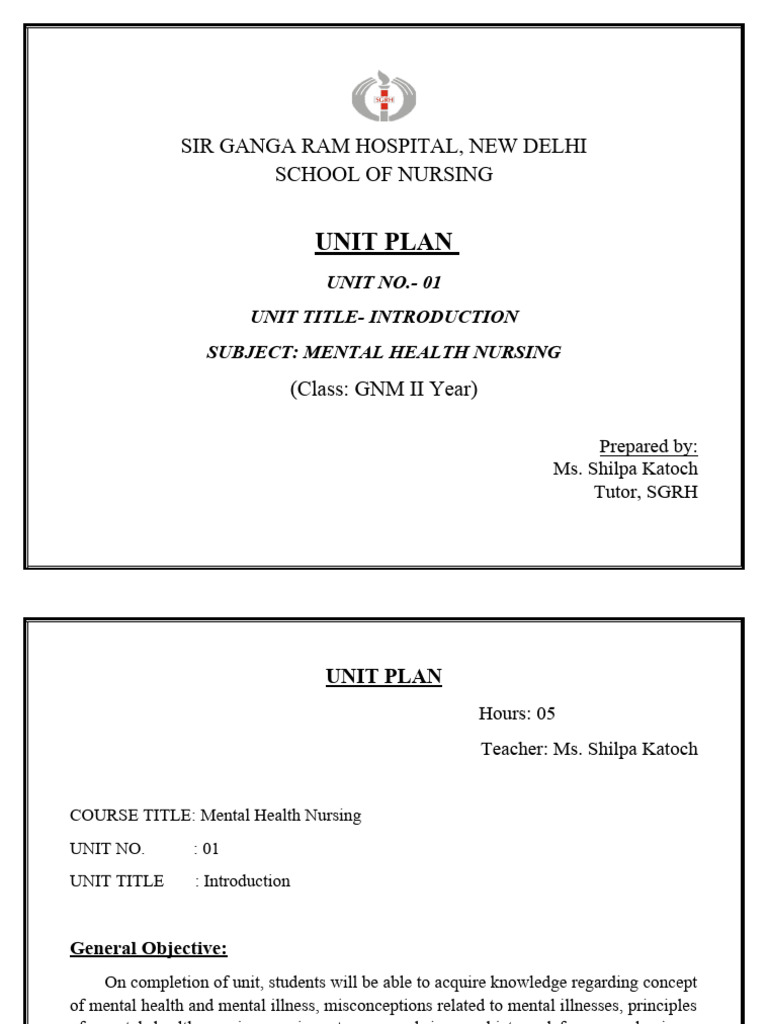 UNIT Plan - MHN (1) | PDF | Nursing | Mental Health