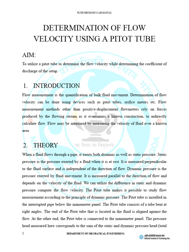 Pitot Tube | PDF | Flow Measurement | Fluid Dynamics