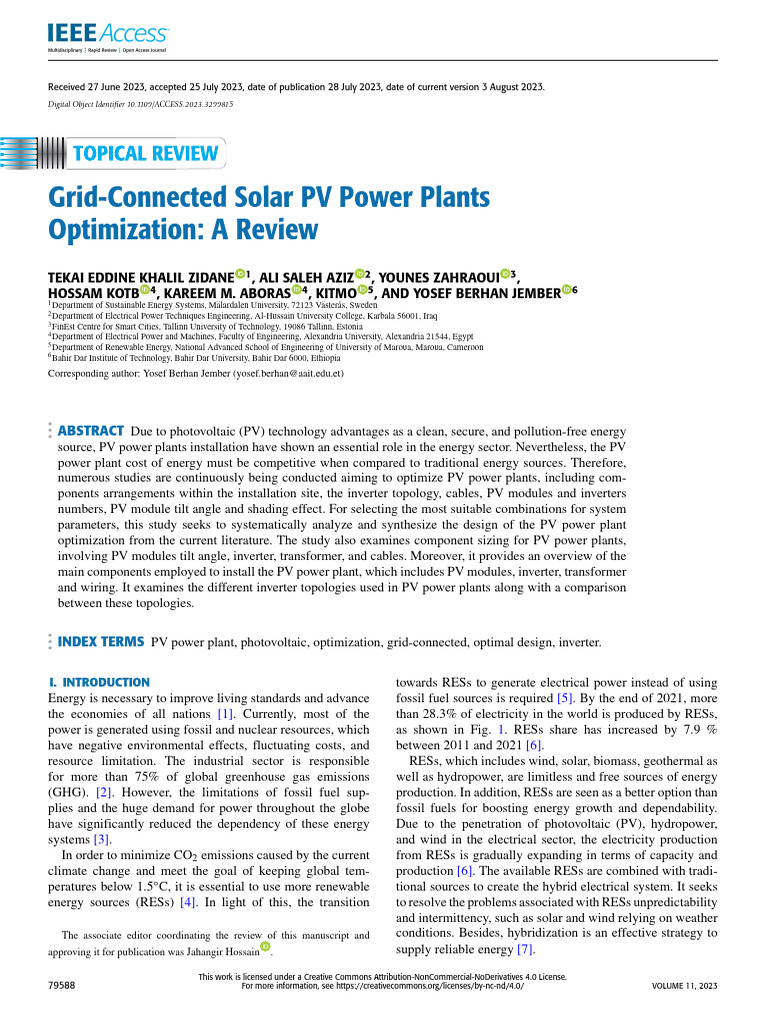 Grid-Connected Solar PV Power Plants Optimization A Review | PDF ...