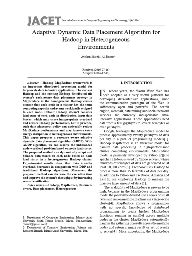 Adaptive Dynamic Data Placement Algorithm Pdf Apache Hadoop Map Reduce 
