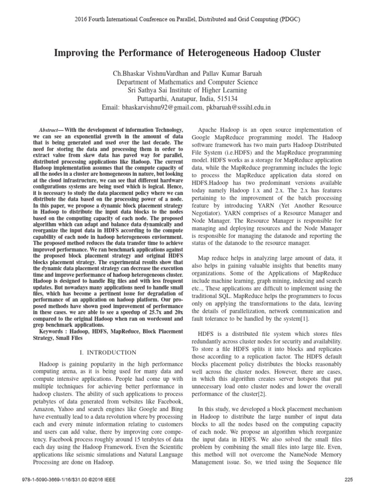 Improving The Performance of Heterogeneous Hadoop Cluster-2016 | PDF | Apache Hadoop | Map Reduce