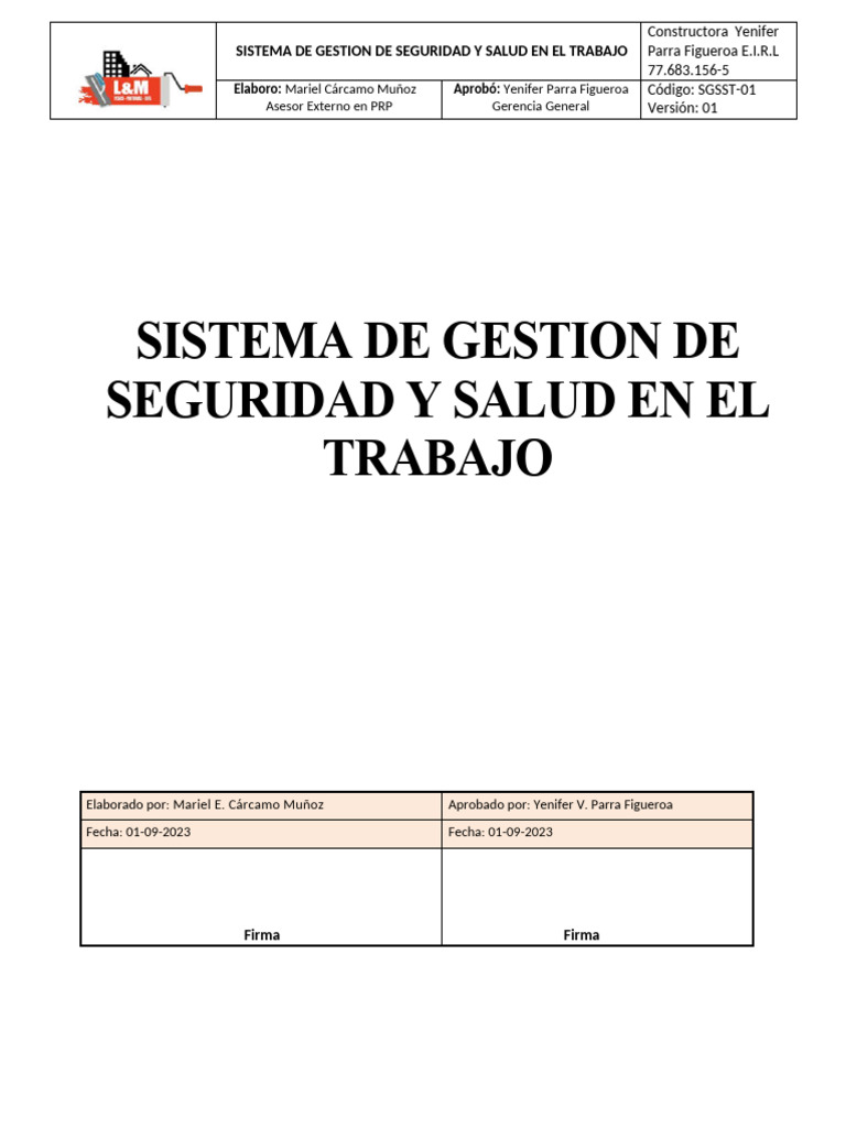Modelo Programa y Sistema de Gestion de Seguridad y Salud en El Trabajo | PDF | Seguridad y ...