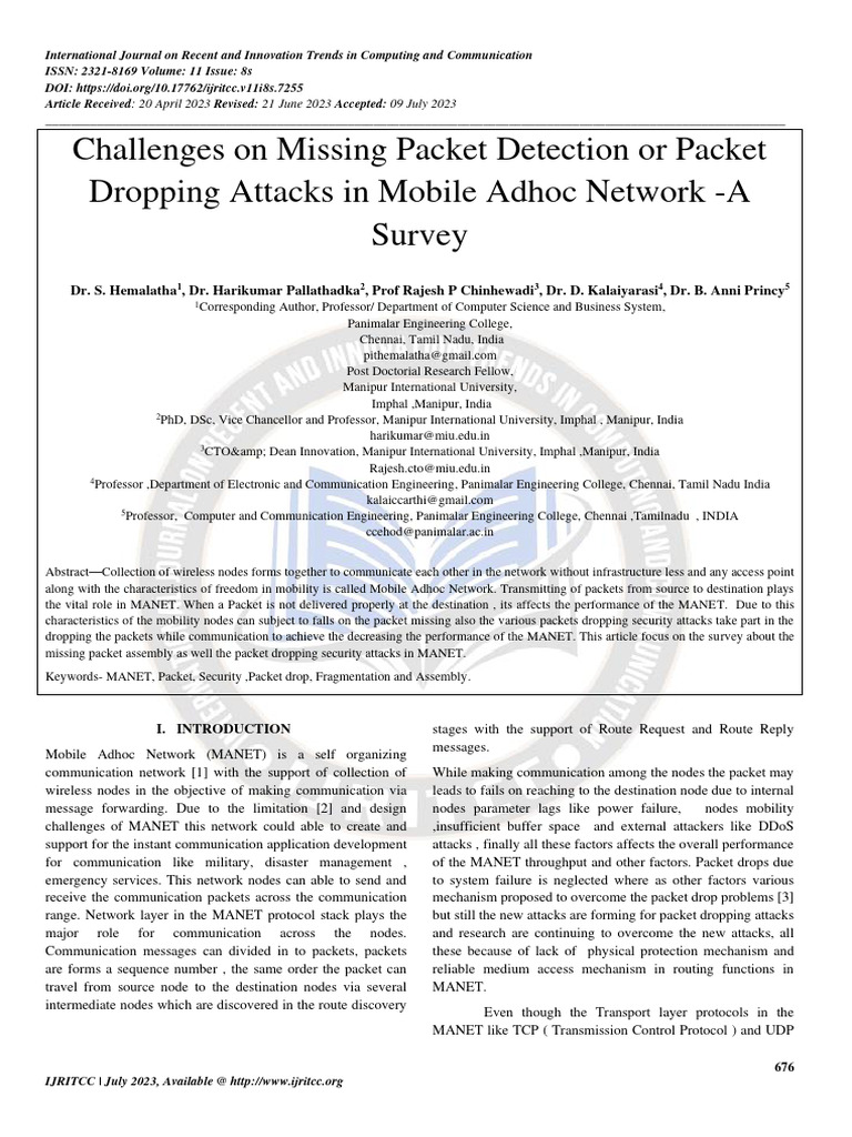 Challenges On Missing Packet Detection or Packet Dropping Attacks in Mobile Adhoc Network - A ...
