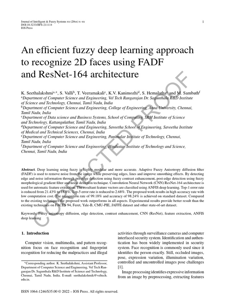 Proof: An Efficient Fuzzy Deep Learning Approach To Recognize 2D Faces Using Fadf and Resnet-164 ...