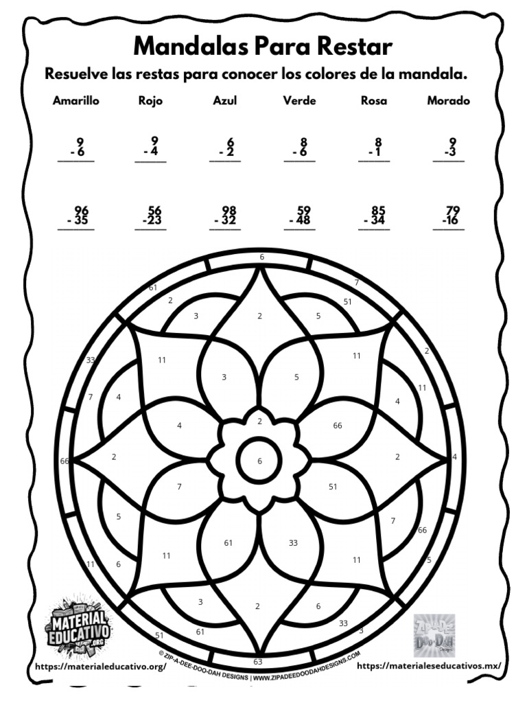 Mandalas para practicar la resta | PDF