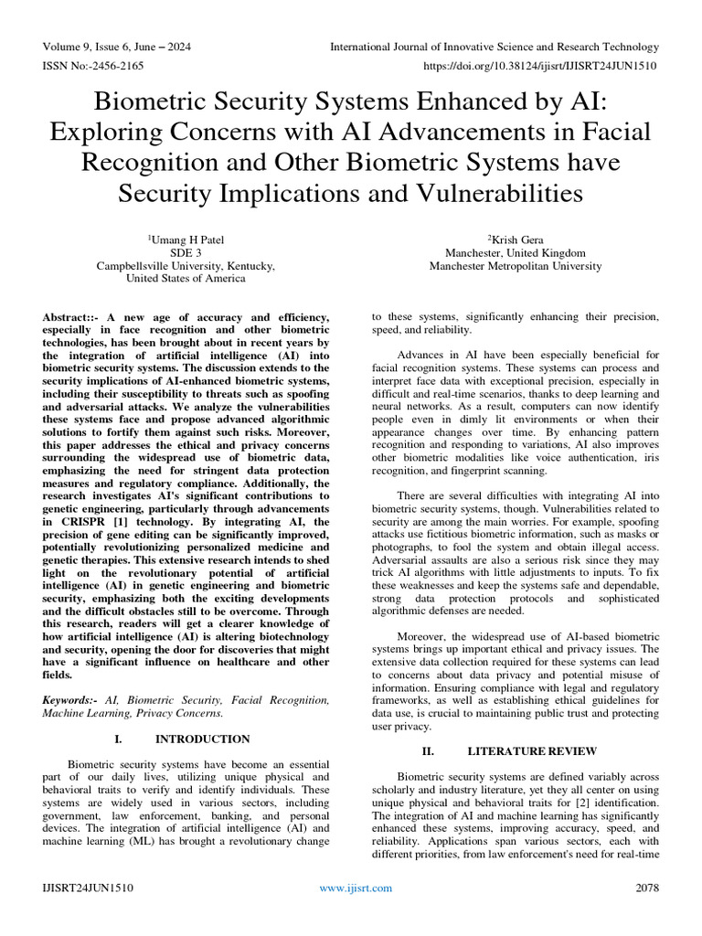 Biometric Security Systems Enhanced By Ai Exploring Concerns With Ai Advancements In Facial
