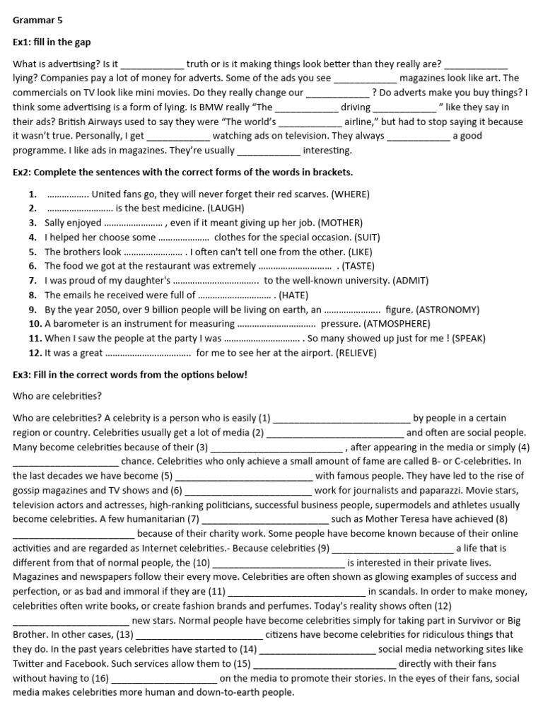 Grammar 5 | PDF | Celebrity | Public Sphere