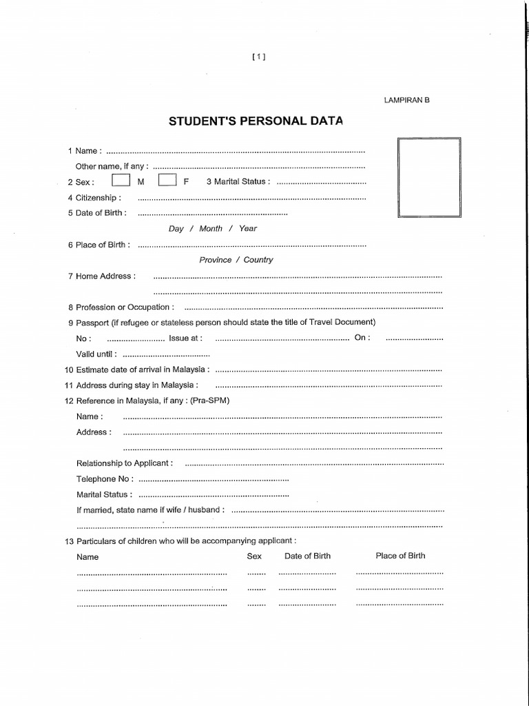 Student Personal Data Form | PDF