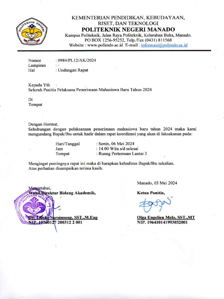 Undangan Rapat Penerimaan Maba 6 Mei 2024 | PDF