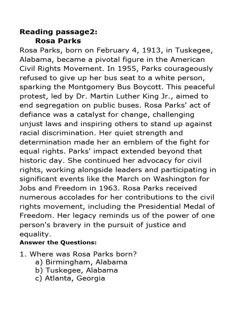 Non fiction reading passages | PDF | Rosa Parks | Albert Einstein