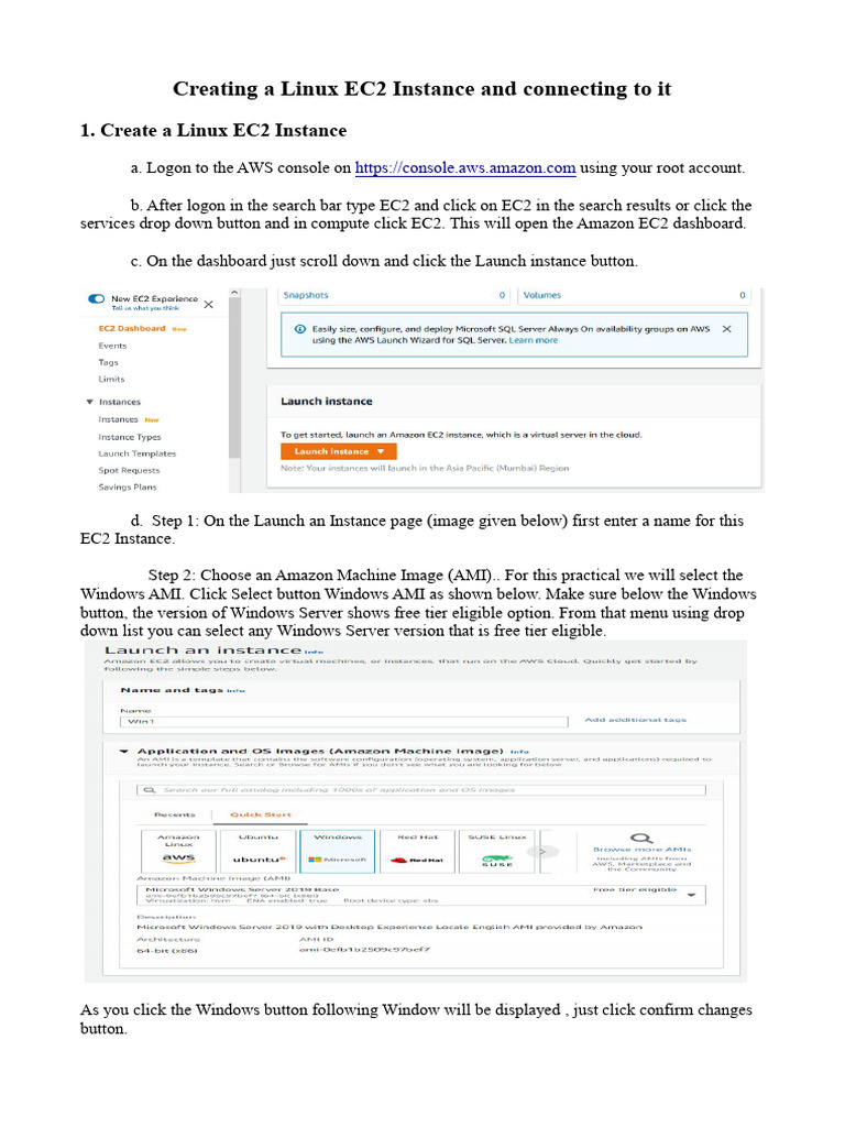 Creating A Windows EC2 Instance and Connect | PDF | Remote Desktop ... Creating A Windows EC2 Instance and Connect | PDF | Remote Desktop ...