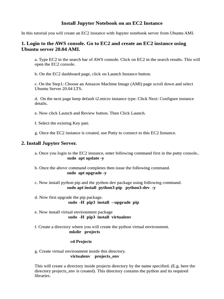 Create EC2 instance containing Jupyter Server | PDF | Software | Computing