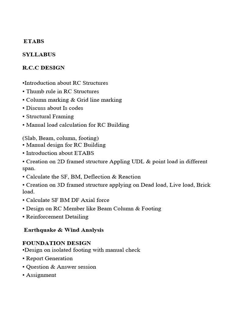 Etabs Syllabus | PDF | Home & Garden | Computers