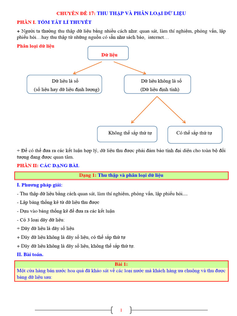 Chuyen de Thu Thap Va Phan Loai Du Lieu Toan 7 | PDF