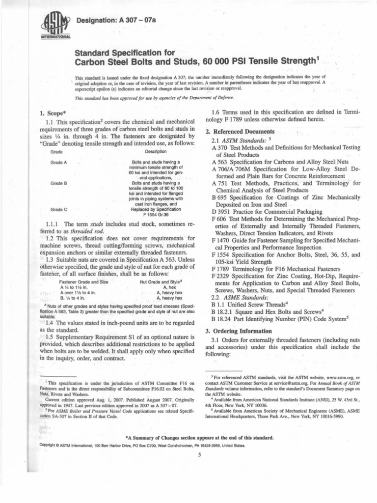 Astm A307 Spec 1656433285 | PDF