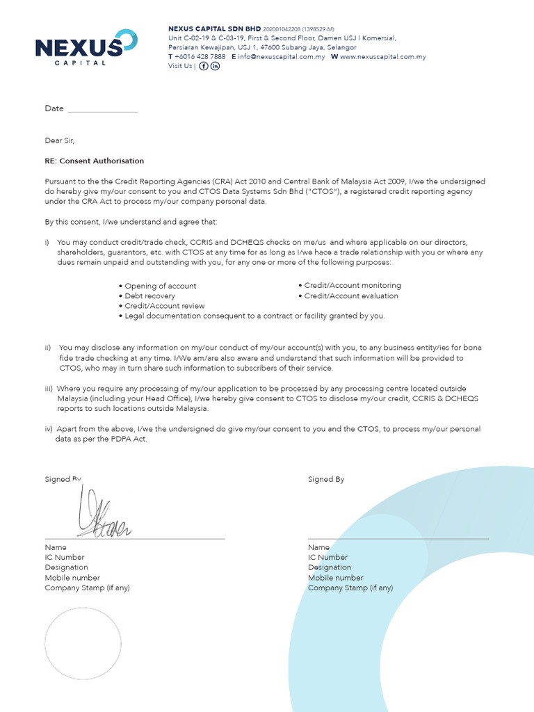 Nexus Consent Form | PDF | Private Law | Business