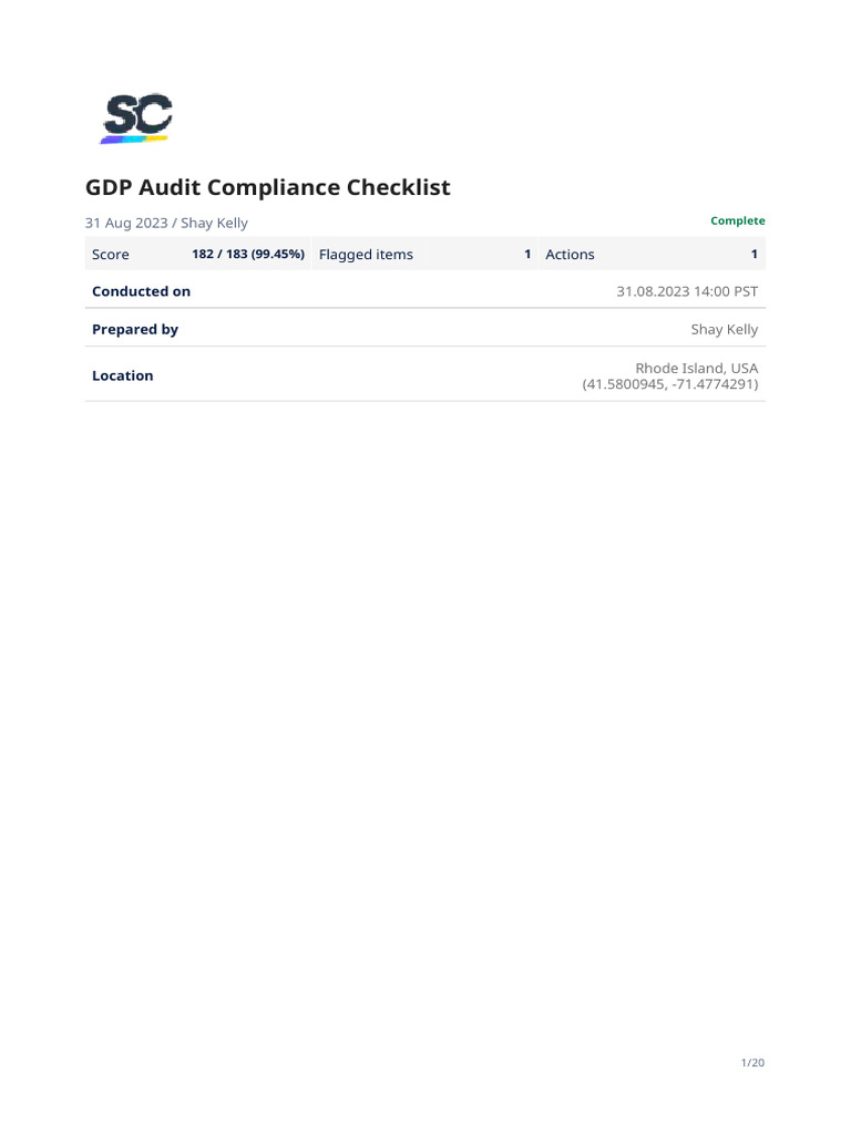 GDP Audit Checklist Sample Report - | Download Free PDF | Verification And Validation | Calibration