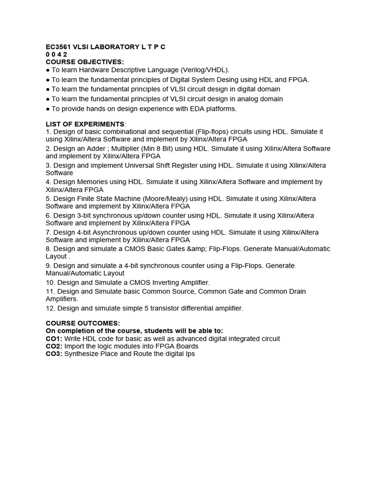 VLSI Lab for ECE Students | PDF | Hardware Description Language | Field Programmable Gate Array