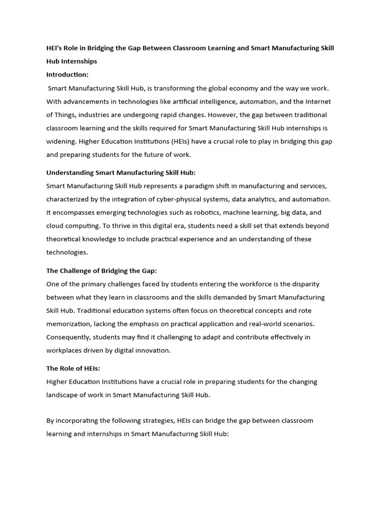 HEI's Role in Bridging The Gap Between Classroom Learning and Smart ... HEI's Role in Bridging The Gap Between Classroom Learning and Smart ...