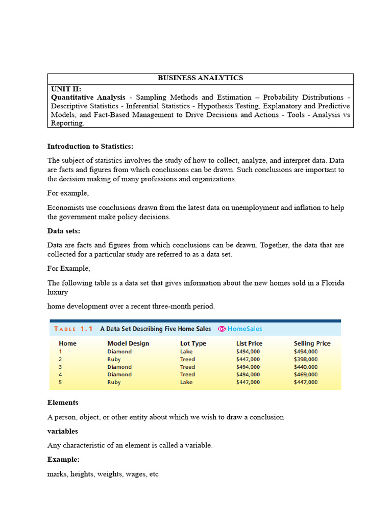 Business Analytics-Iii Ism-Unit 2 - Sampling Methods and Estimation | PDF | Sampling (Statistics ...