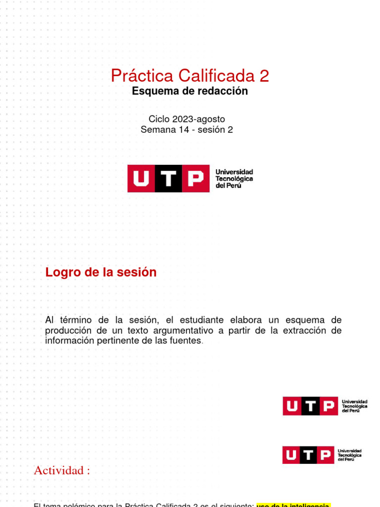 S14.s2-Práctica Calificada 2- Esquema de redacción 2023 agosto | PDF | Disciplinas | Plagio