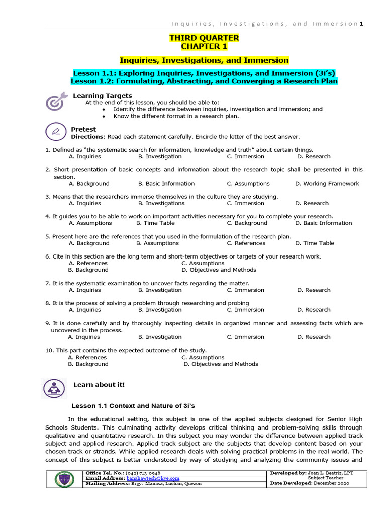 FINAL Copy Inquiries | PDF | Inquiry | Learning