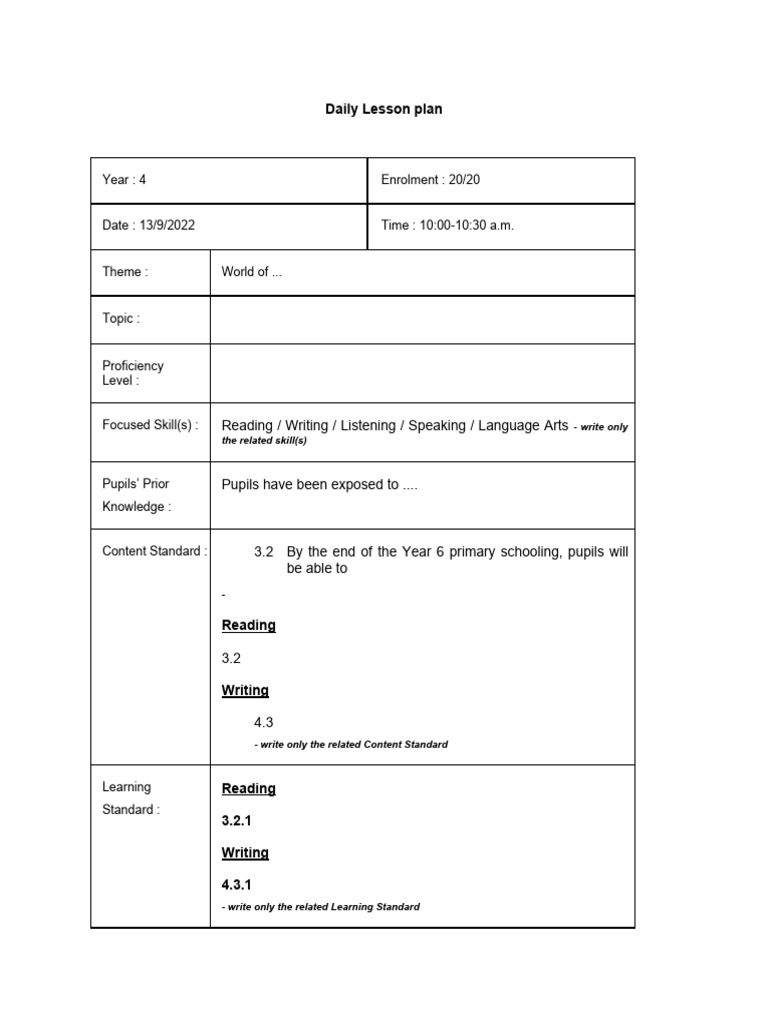 Daily Lesson Plan | PDF | Lesson Plan | English Studies