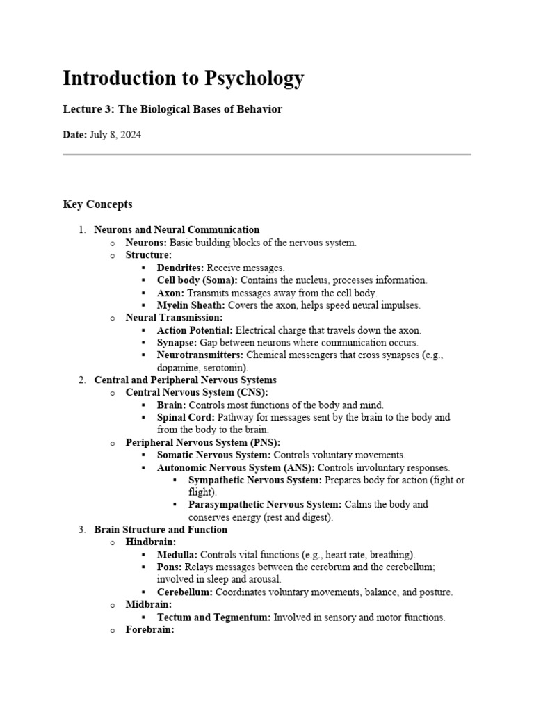 Introduction To Psychology | PDF | Nervous System | Central Nervous System