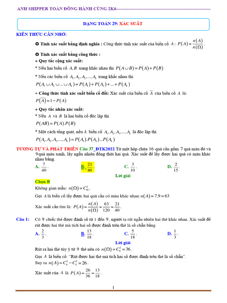 CD23 - (CÂU 37) - XÁC SUẤT | PDF