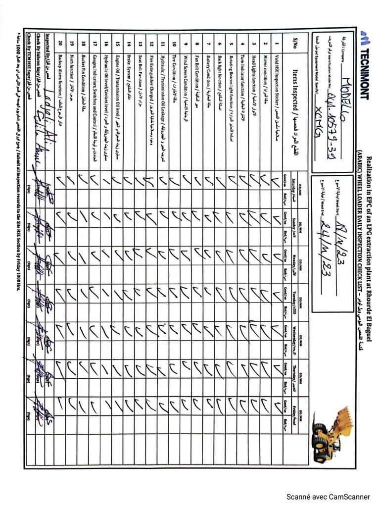 Wheel Loader Checklist 24 - 12 - 23 | PDF